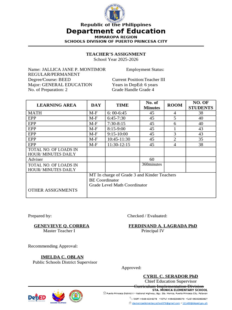 Teachers Assignment and Class Program 2025 | PDF | Learning