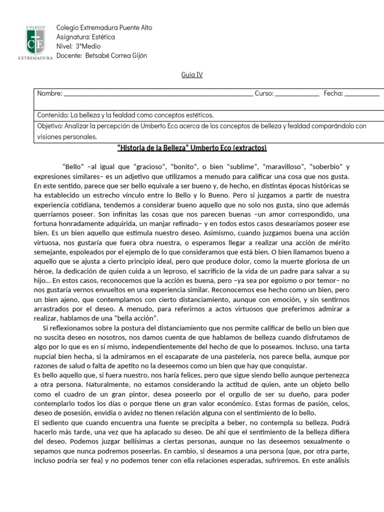 Belleza y Fealdad en Estética según Eco | PDF | Belleza | Estética