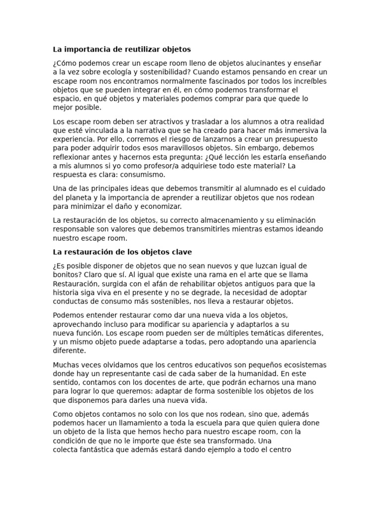 Reutilización de Objetos en Escape Rooms | PDF | Enseñando