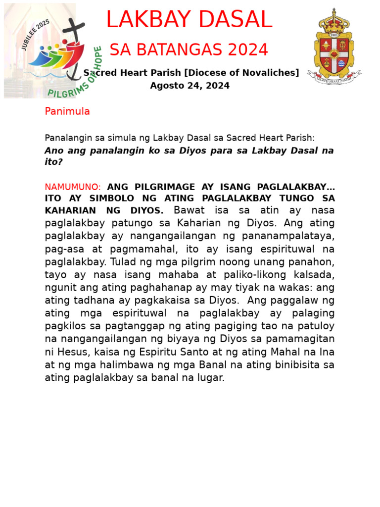Lakbay Dasal Sa Batangas 2024 August 16 2024 | PDF