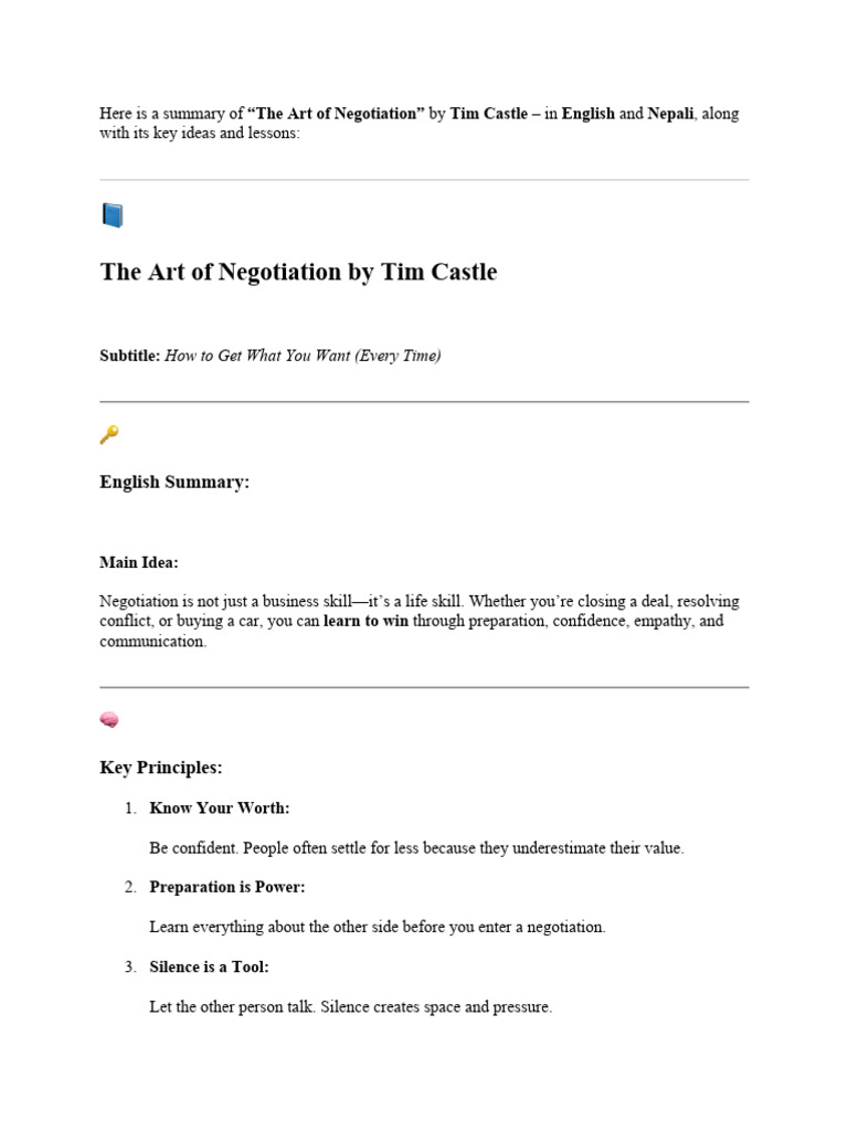 Summary of "The Art of Negotiation" | PDF | Negotiation | Cognition