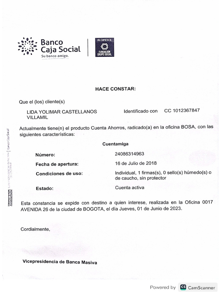 Certificado Banco2023 - Lida Castellanos | PDF