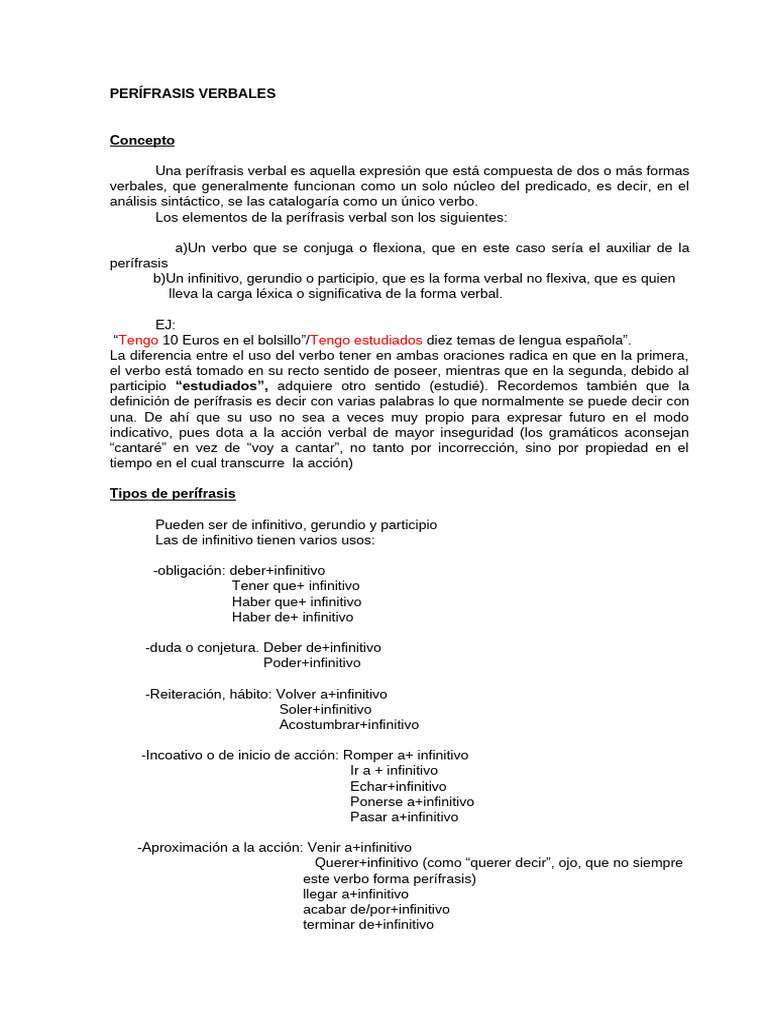 Tipos y usos de perífrasis verbales | PDF | Verbo | Relaciones sintácticas