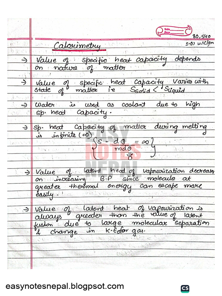 Calorimetry (Easy Notes Nepal) | PDF