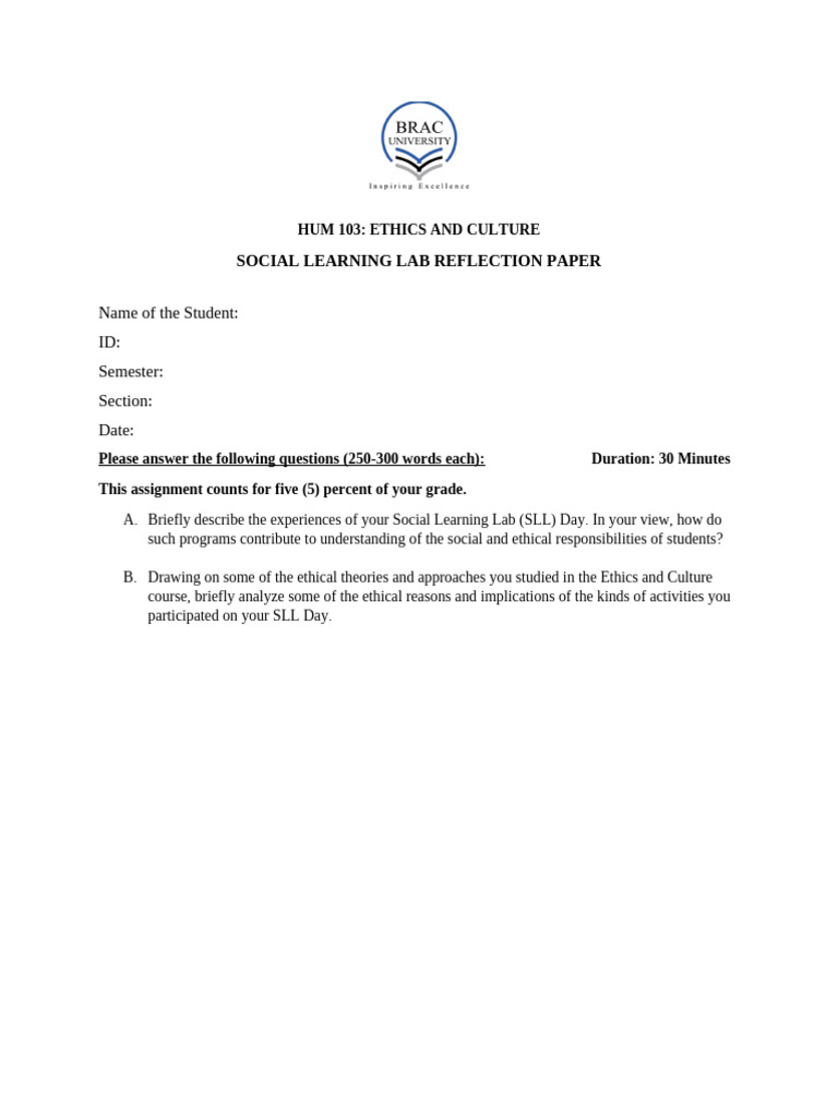 Social Learning Lab Reflection Paper | PDF