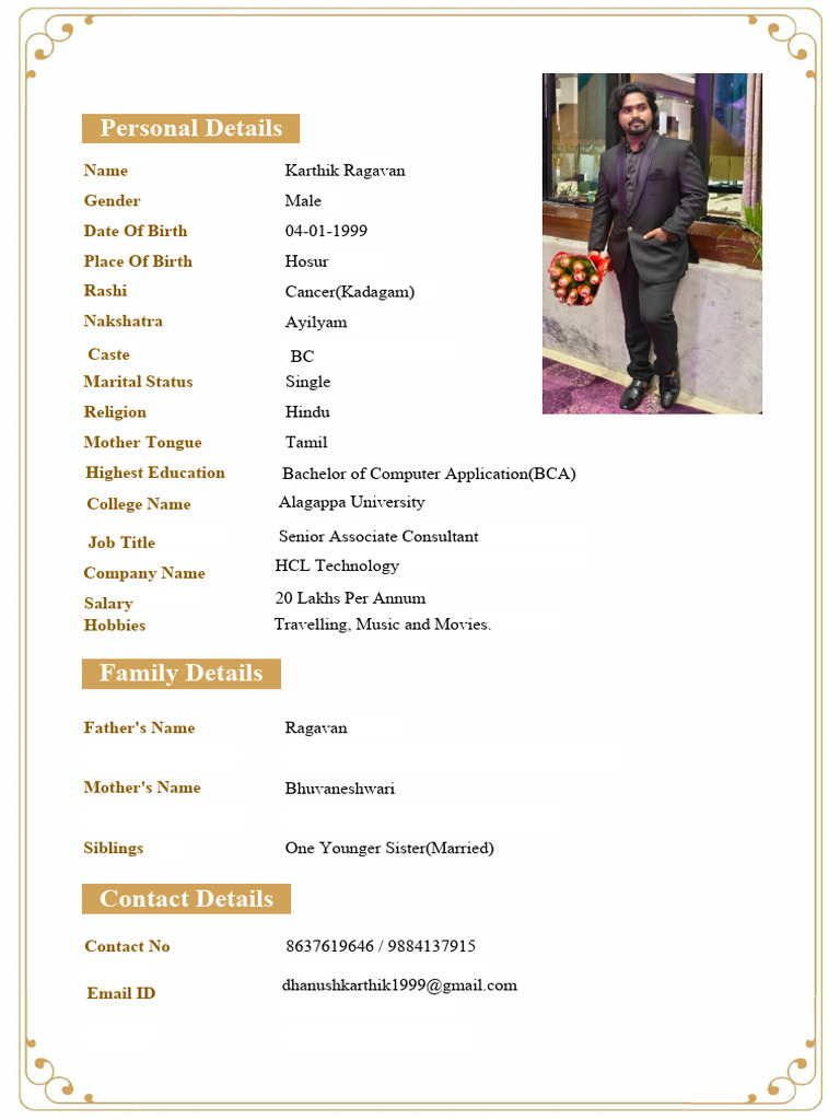 Karthik R - Bio Data | PDF