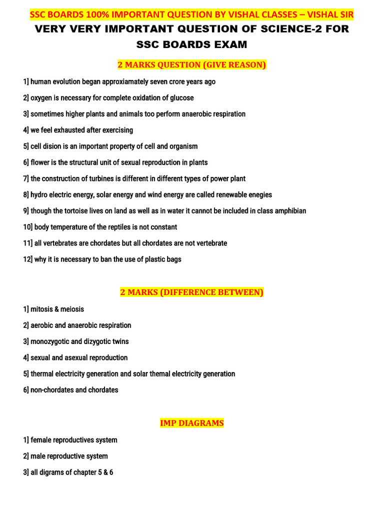Important Science Questions for SSC | PDF | Reproduction | Cellular ...