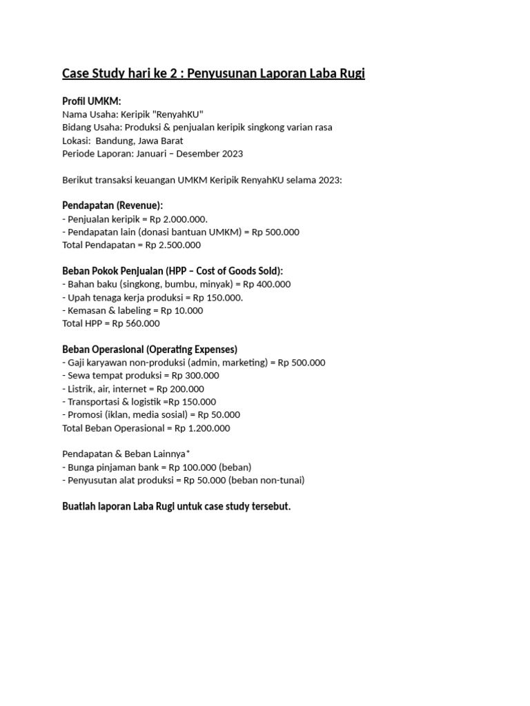 Case Study Hari Ke 2 - Laporan Laba Rugi | PDF