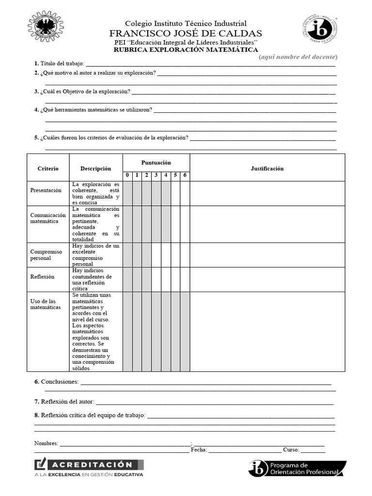 Rubrica IB - Exploracion Matematica | PDF