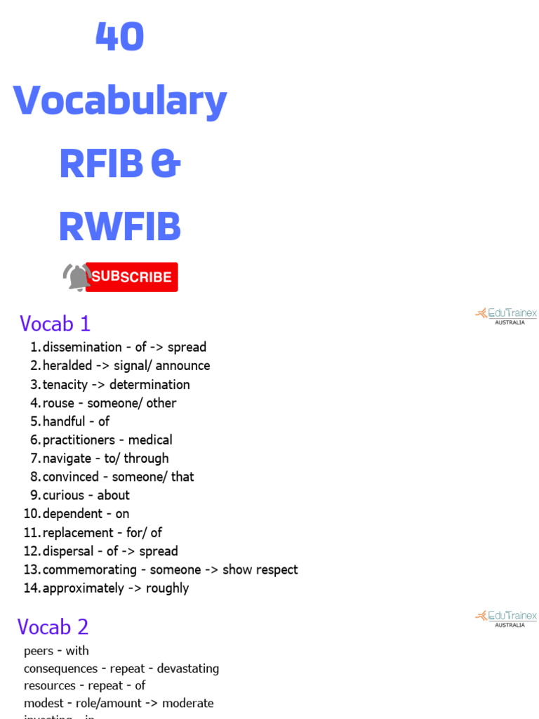 40 Vocabulary Aug-Sep 2024 For PTE Reading Fill in The Blanks | PDF