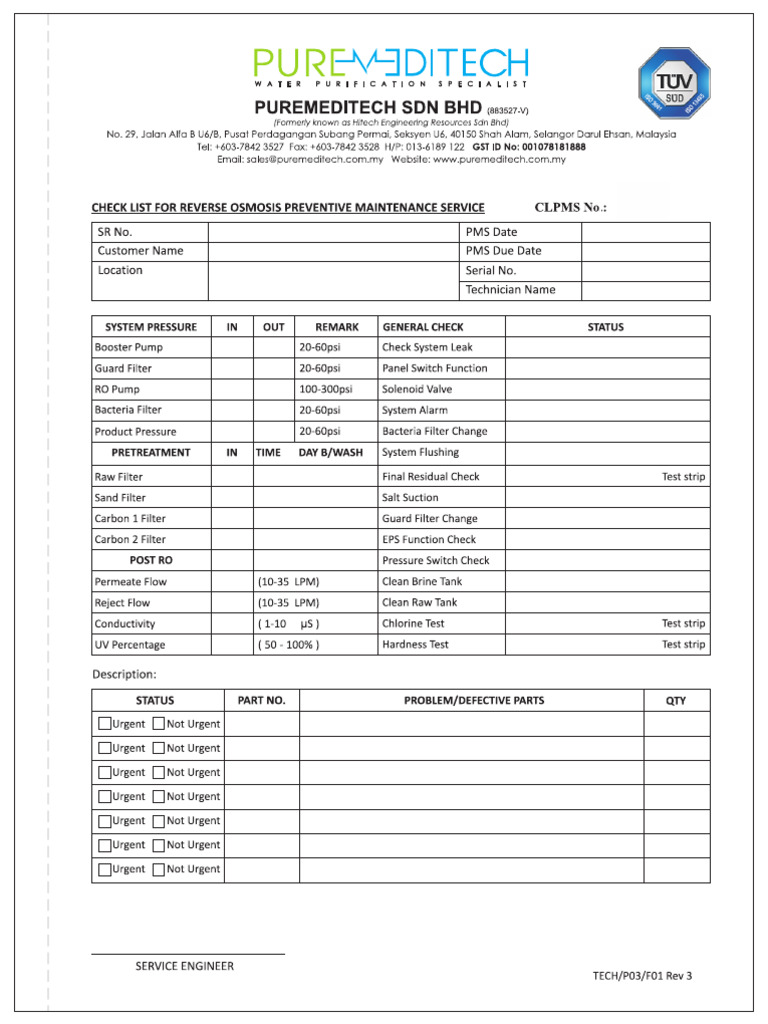 Techp03f01 Checklist Ro Pms Rev 3 - 073202 | PDF