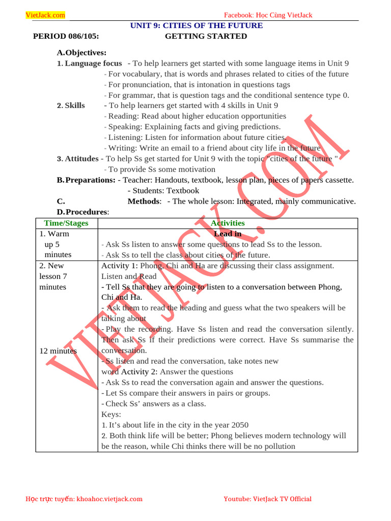 Cities of the Future: Language Unit 9 | PDF | Question | Lesson Plan