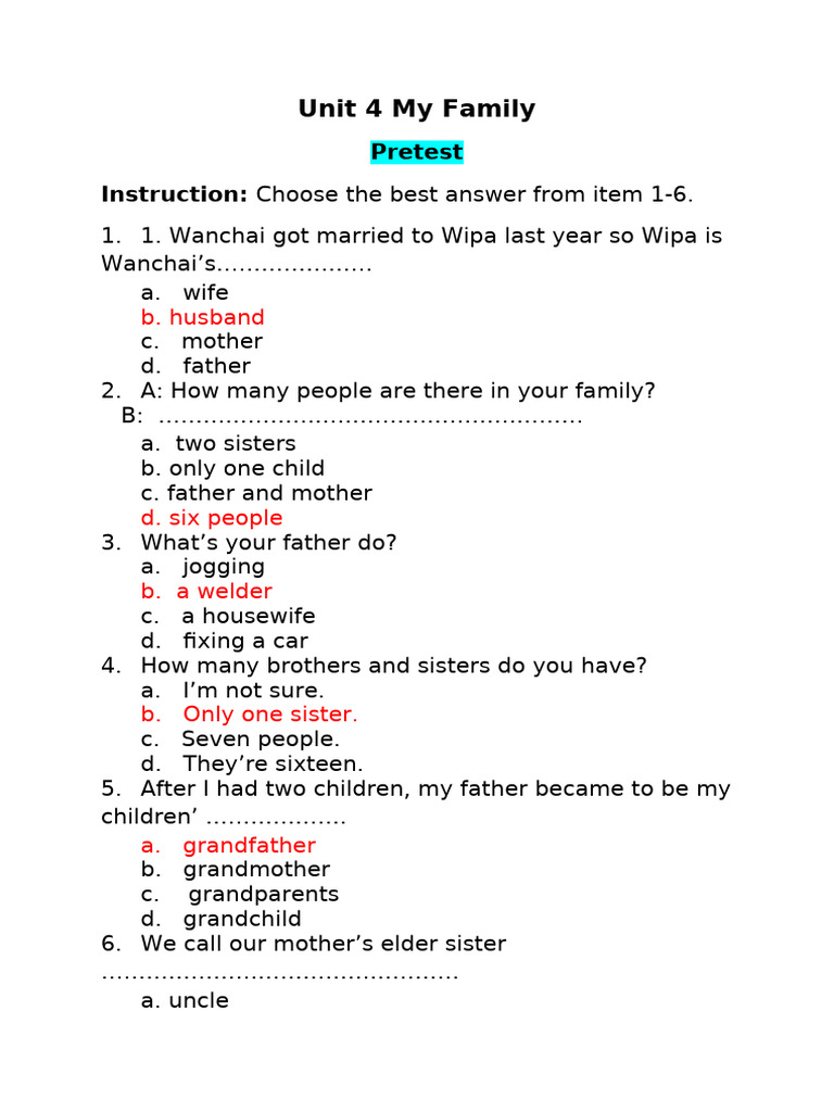 Family Vocabulary Quiz and Conversation | PDF | Chess Openings | Chess