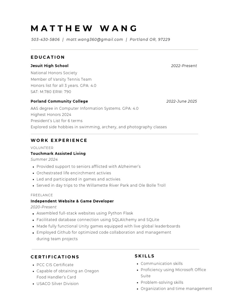 Resume Matthew Wang | PDF