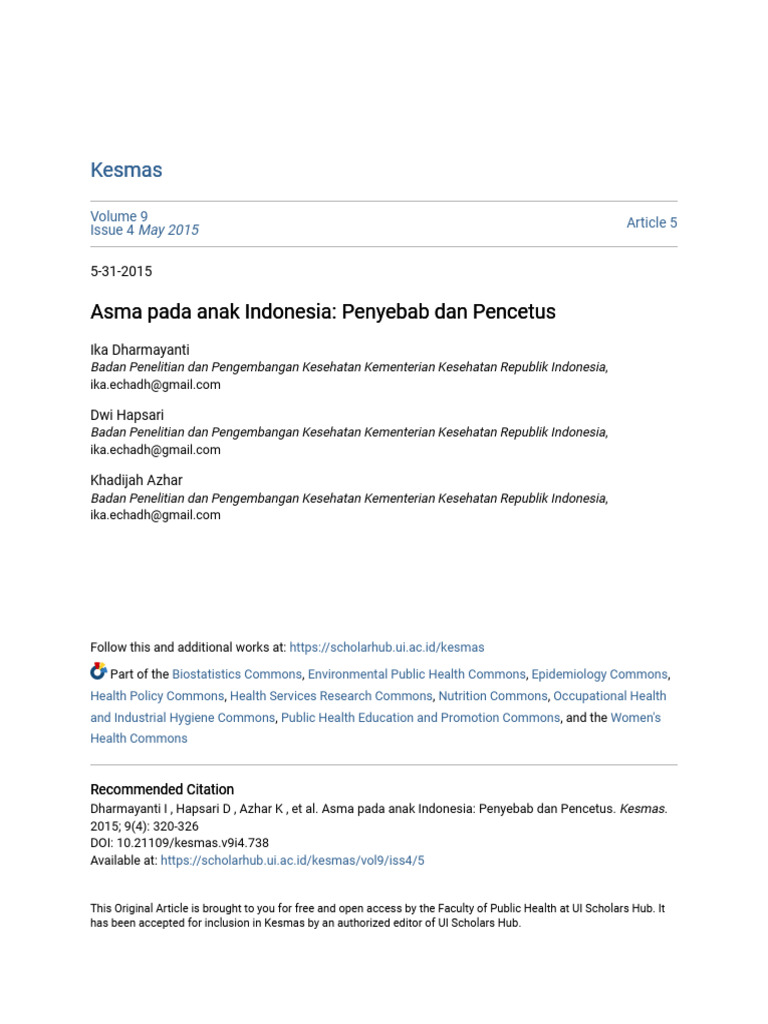 Penyebab dan Pencetus Asma Anak Indonesia | PDF