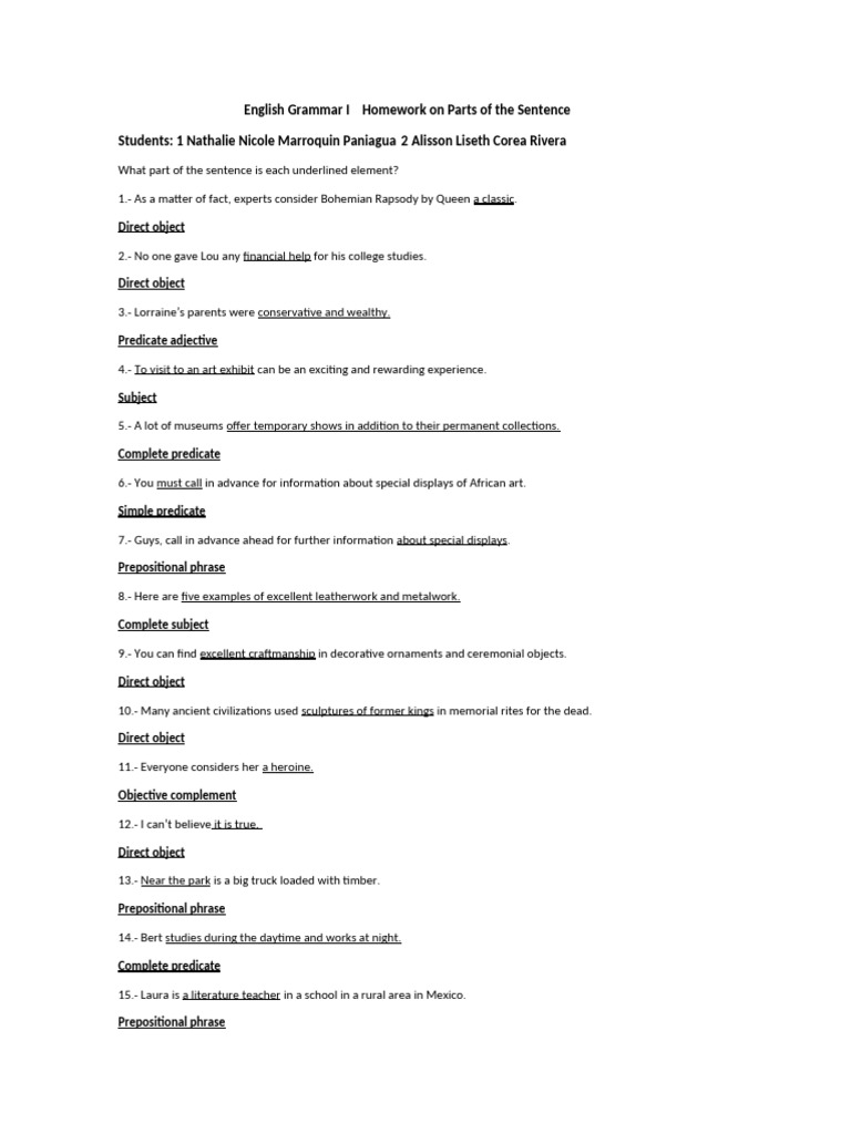 Homework 4 On Parts of The Sentence | PDF
