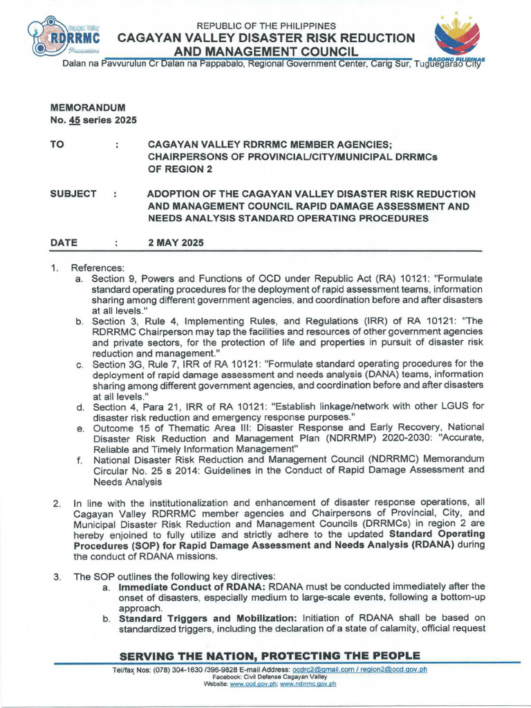 CVDRRMC Memo 45 S 2025 RDANA SOPG | PDF