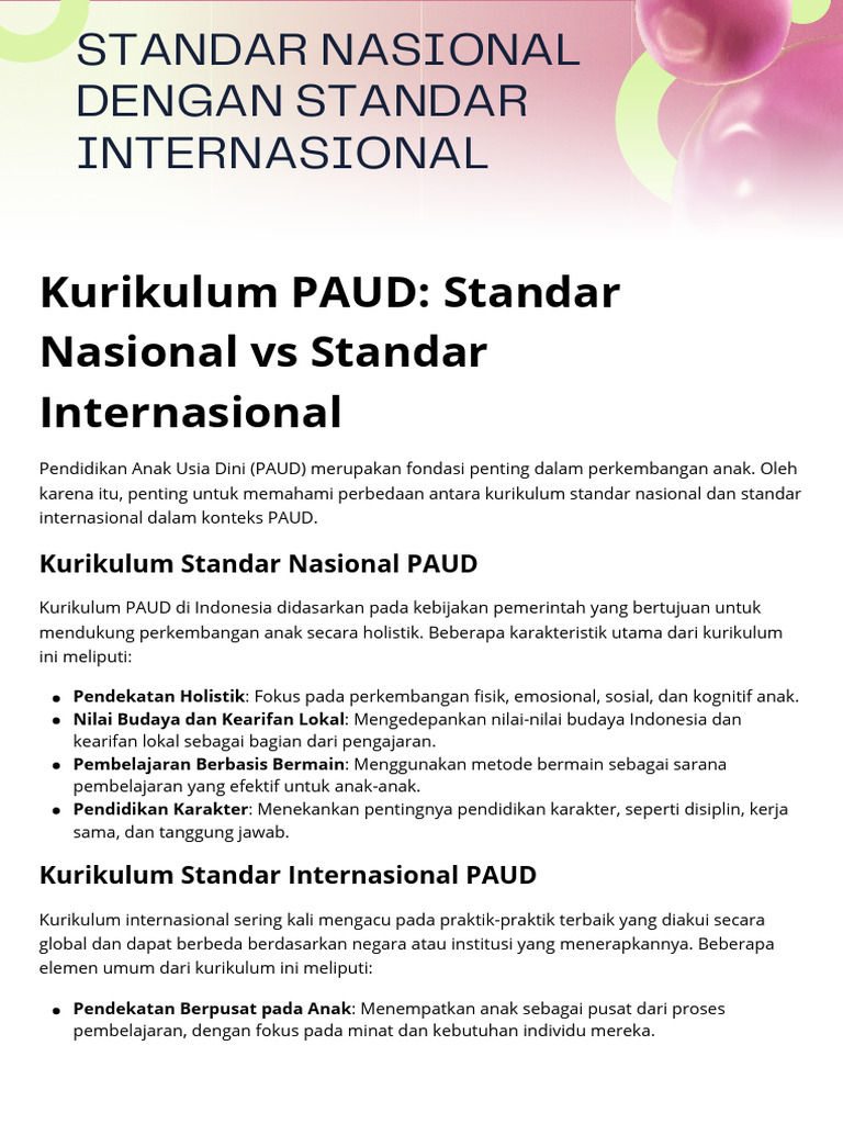 Kurikulum PAUD Standar Nasional Vs Standar Internasional - 20250622 - 184236 - 0000 | PDF