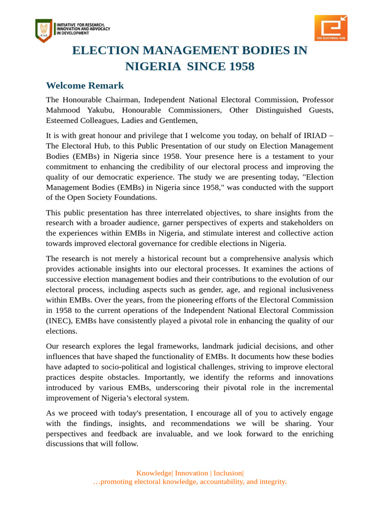 Director Public Presentation Welcome Remark | PDF