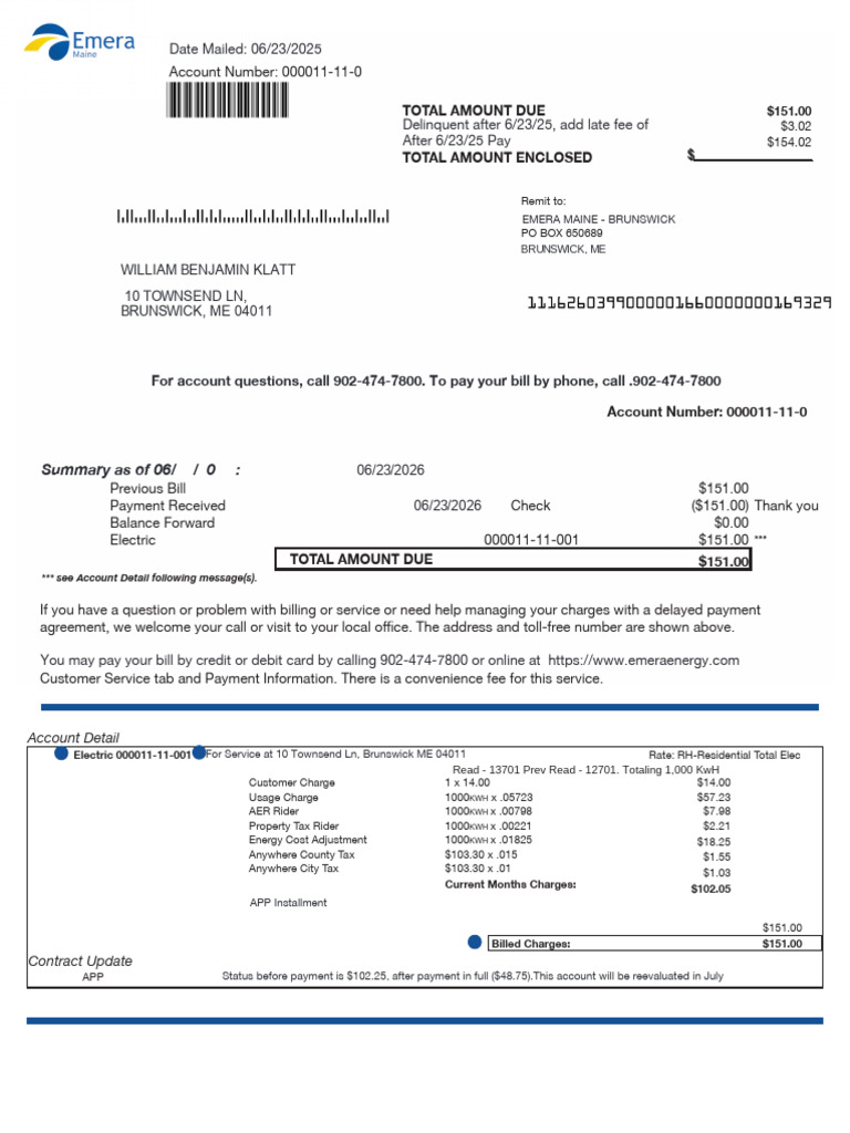 EMERA Energy Bills 06:25 Klatt | PDF | Credit Card | Money