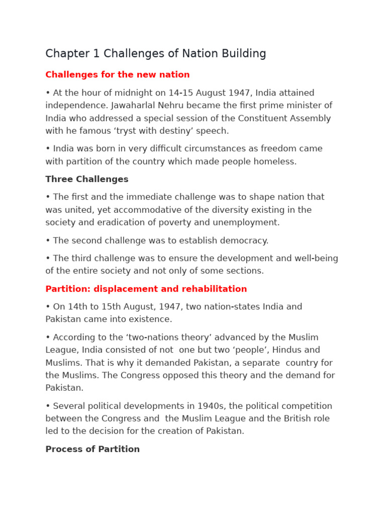 Challenges of Nation Building in India | PDF | Partition Of India ...