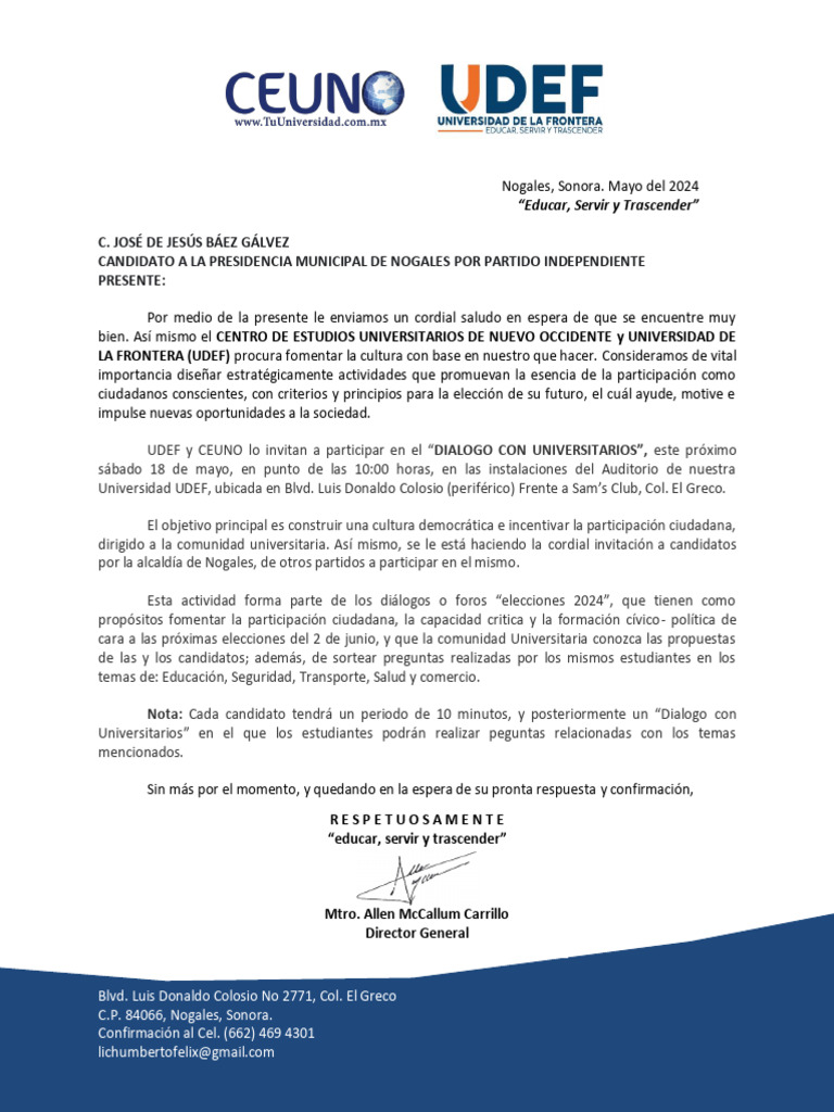 Carta Invitacion Foro C. Jose de Jesus Baez | PDF
