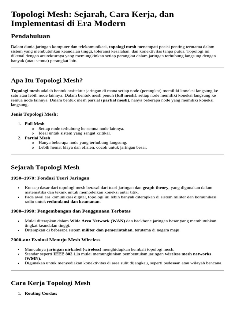 Topologi Mesh: Pengertian dan Implementasi | PDF