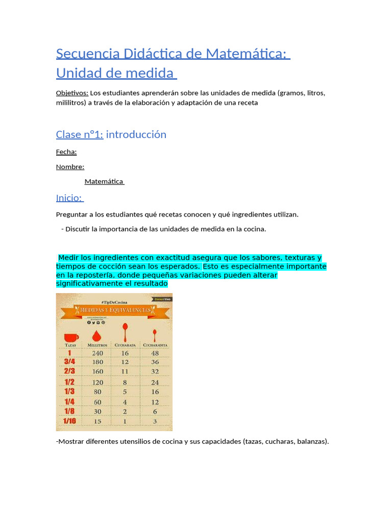 Secuencia Didáctica de Matemática Unidad de Medida | PDF | Litro