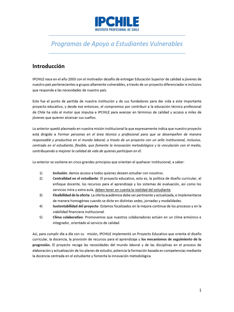Pro Apoyo Estu Vulnerables | PDF | Plan de estudios | Institución