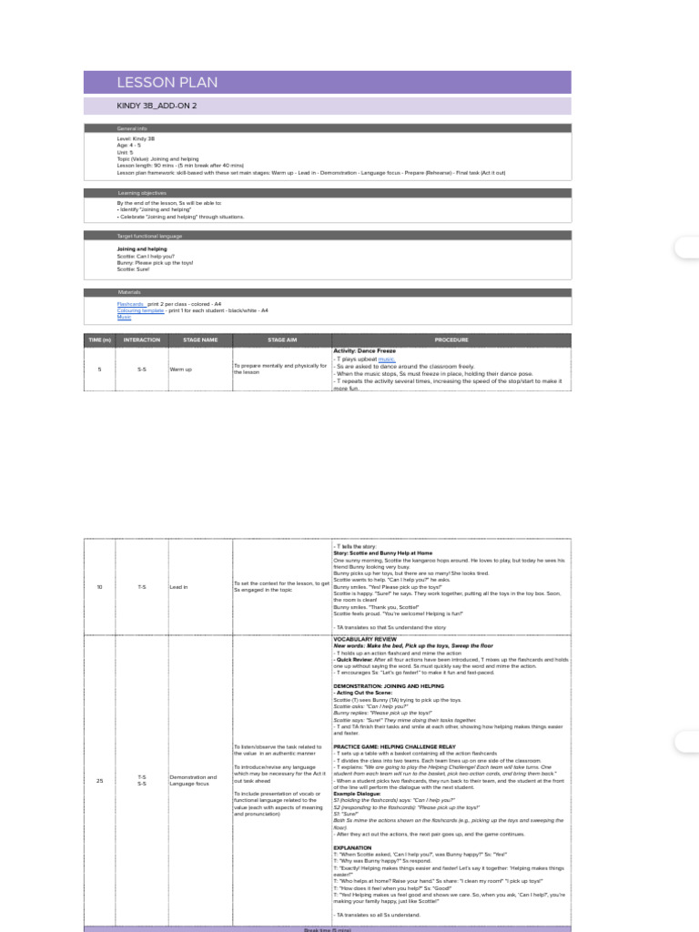 Kindy 3B - Add-On 2 - Lesson Plan - 2nd Edition - XLSX - Google Trang ...