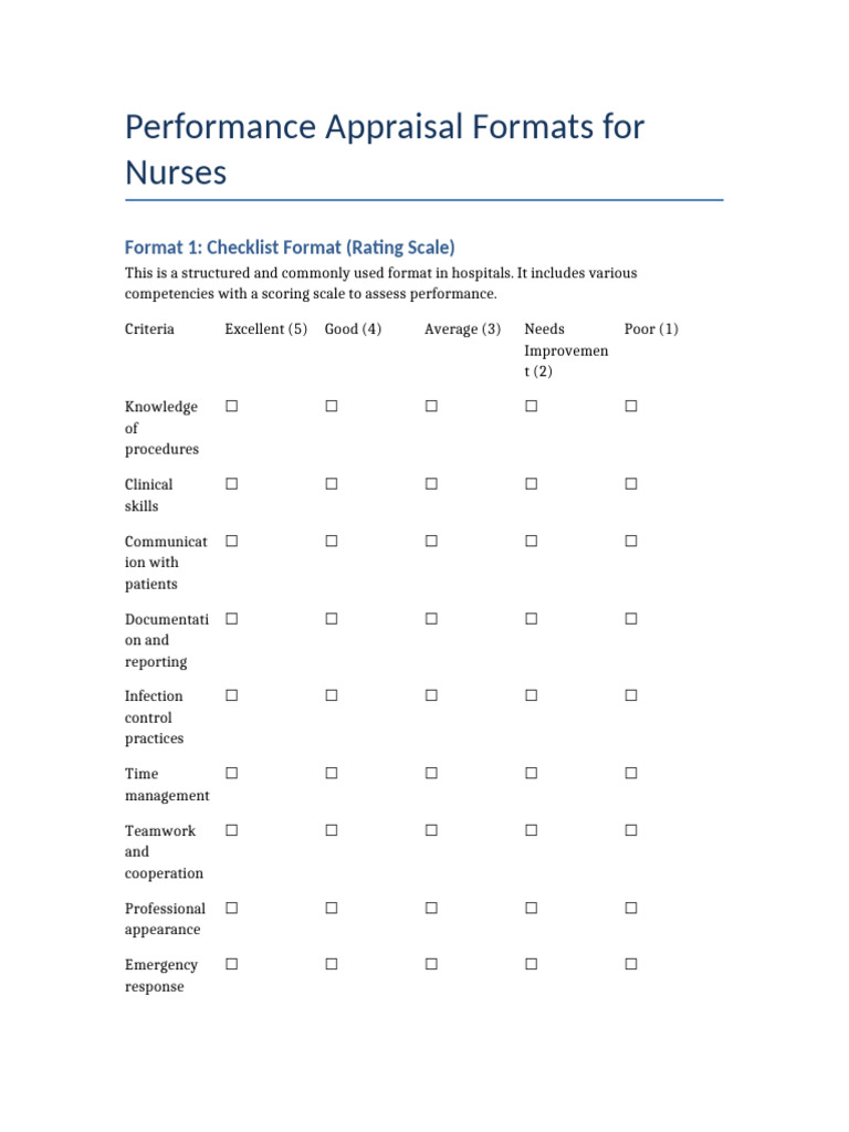 Nurse Performance Appraisal Formats | PDF
