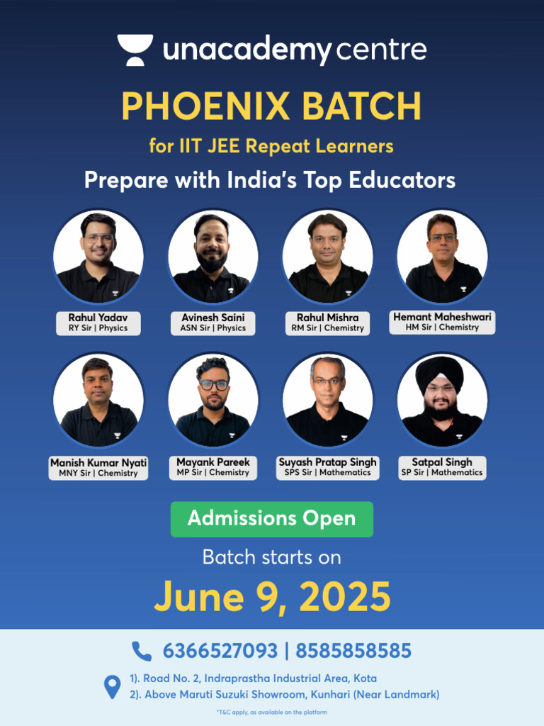 Pheonix Batch 1x1 IIT JEE June 9 Leaflet | PDF
