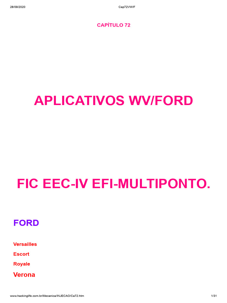 Sistema FIC-EEC-IV: Diagnóstico e Testes | PDF | Injeção eletrônica ...