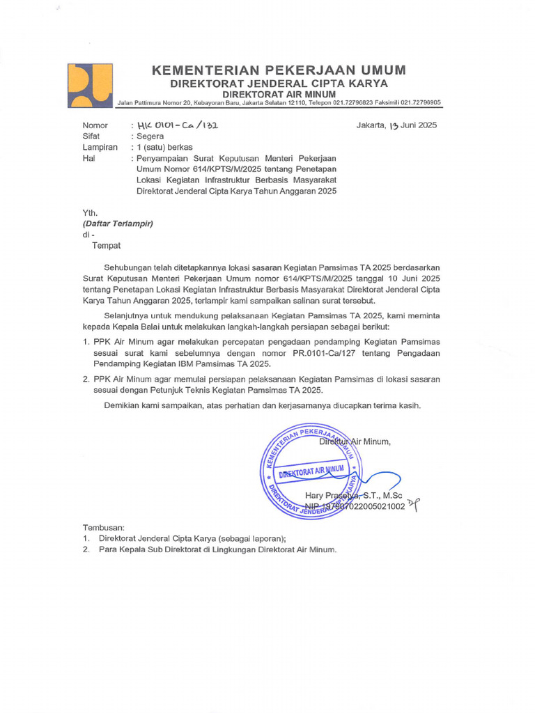 Hk0101-CA-132 Penyampaian Surat Kepmen Pu Ibm | PDF