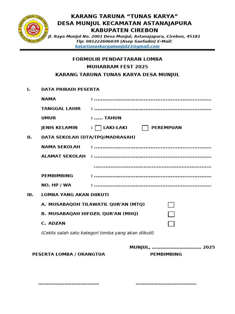 Form Pendaftaran Lomba | PDF