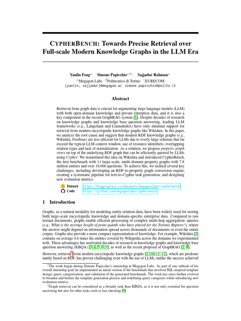 CypherBench - Towards Precise Retrieval Over Full-Scale Modern Knowledge Graphs in The LLM Era ...