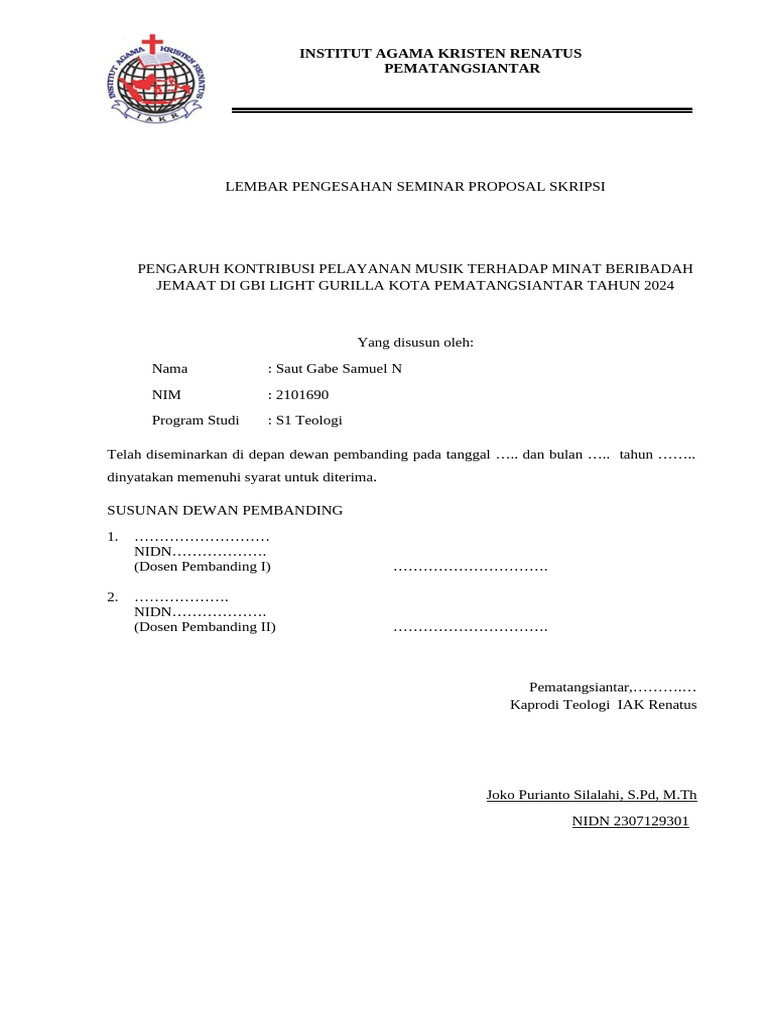 Lembar Pengesahan Seminar Proposal Skripsi Gabungan | PDF