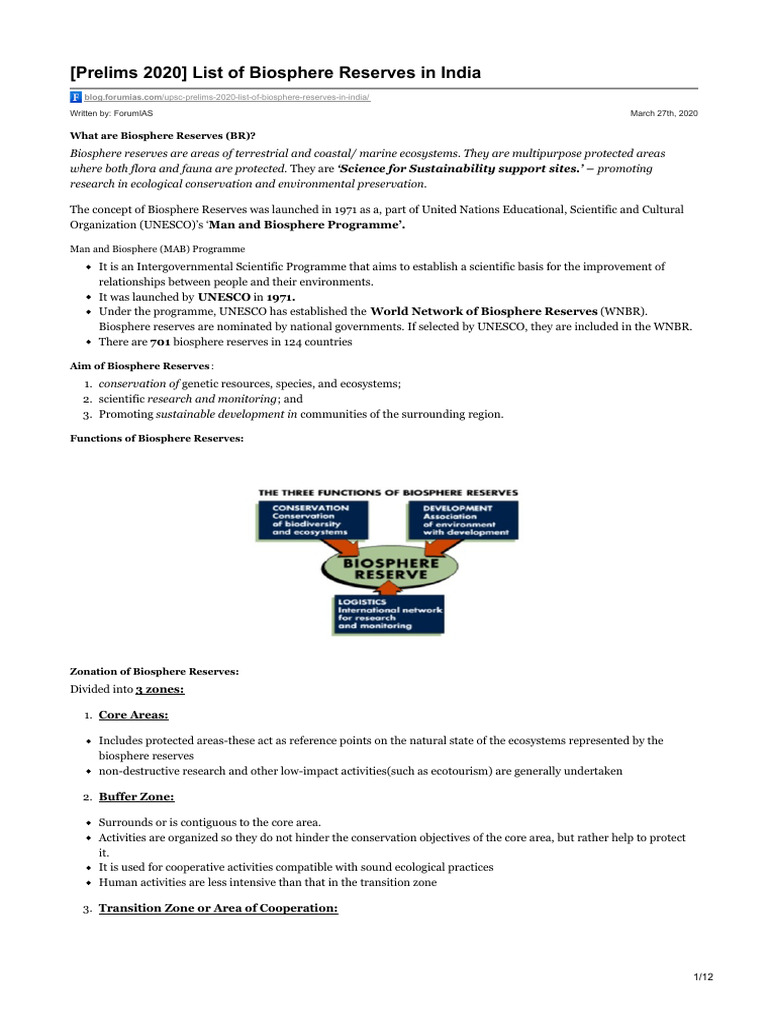 Blog Forumias Com Prelims 2020 List of Biosphere Reserves in India ...