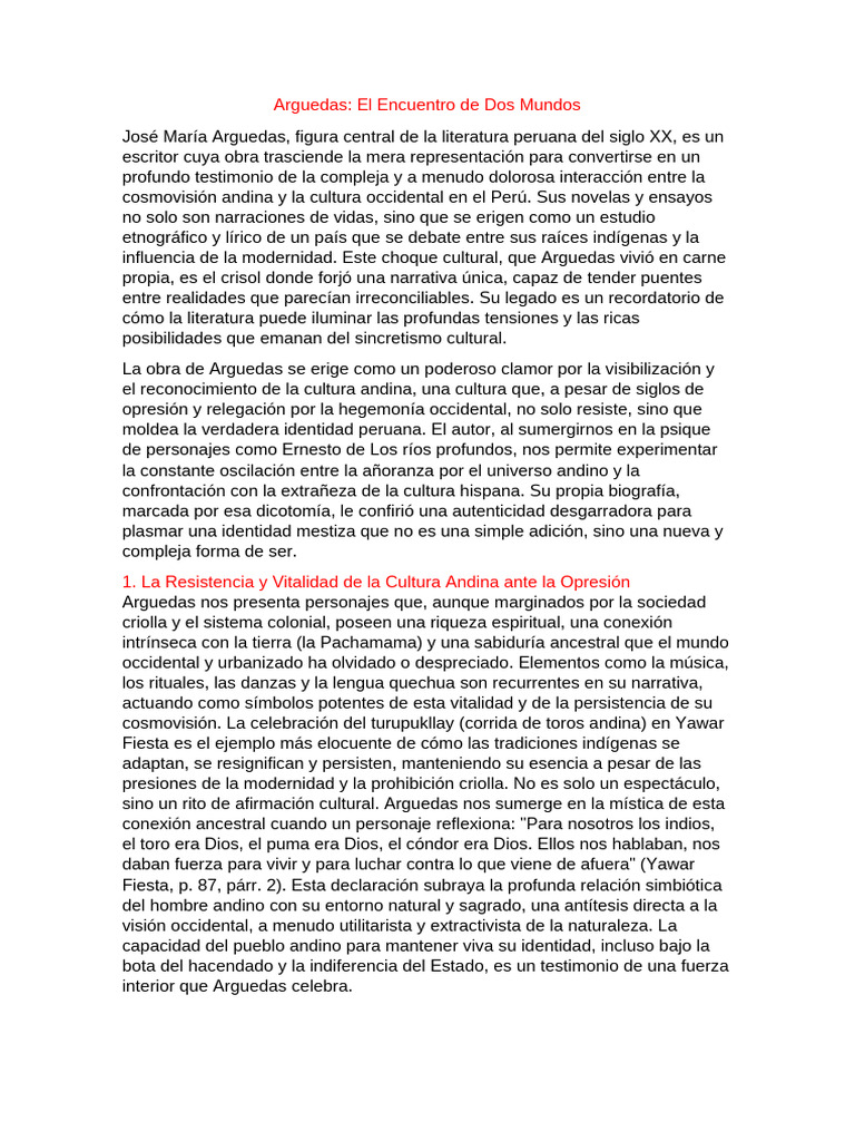 Arguedas: Cultura Andina y Mestizaje | PDF | Perú