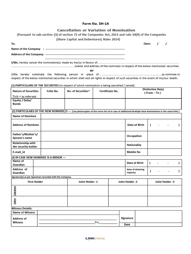 SH-14 Nomination Cancellation Form | PDF | Securities (Finance)