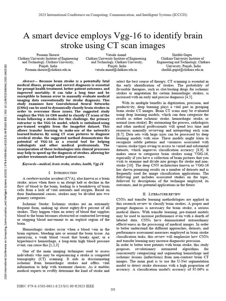 A Smart Device Employs Vgg-16 To Identify Brain Stroke Using CT Scan ...