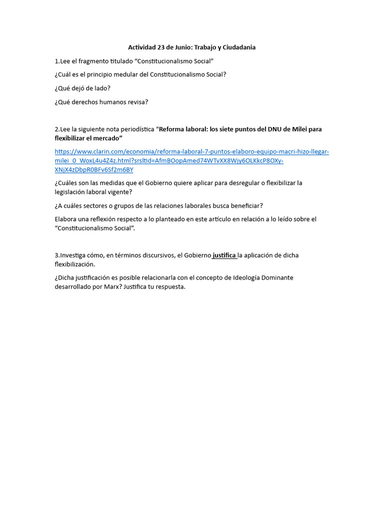 Actividad 23 Junio TyC | PDF | Derecho laboral | Mauricio Macri