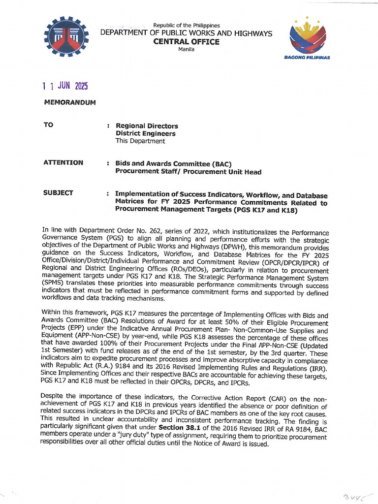 Memo PGS K17 and K18 PGS SPMS Success Indicators | PDF