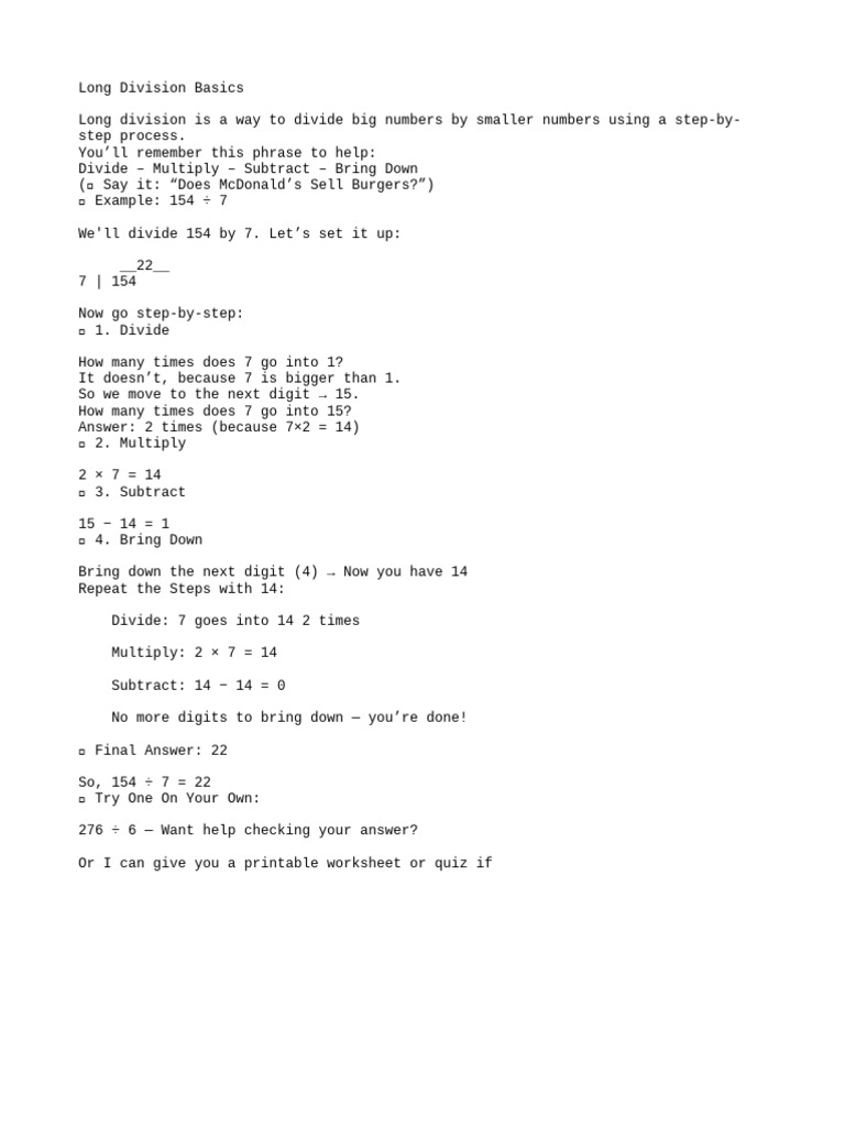 How to Divide 154 by 7 | PDF