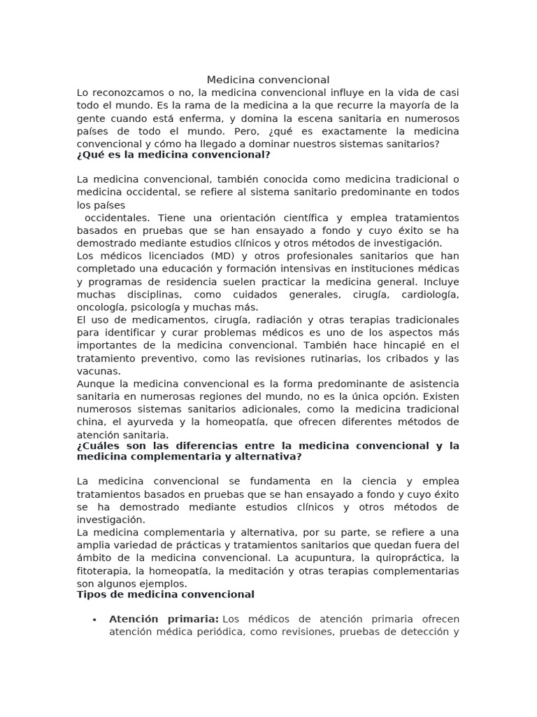 Medicina Convencional: Definición y Tipos | PDF | Medicina | Medicina ...