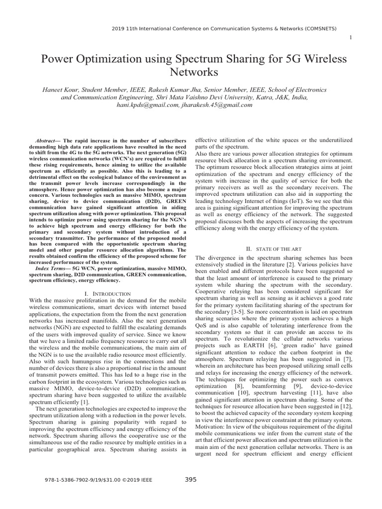 Power Optimization Using Spectrum Sharing For 5G Wireless Networks | PDF | Radio Spectrum ...