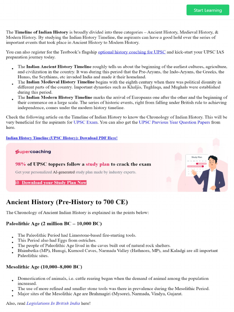 Indian History Timeline - Ancient History To Modern History of India | PDF