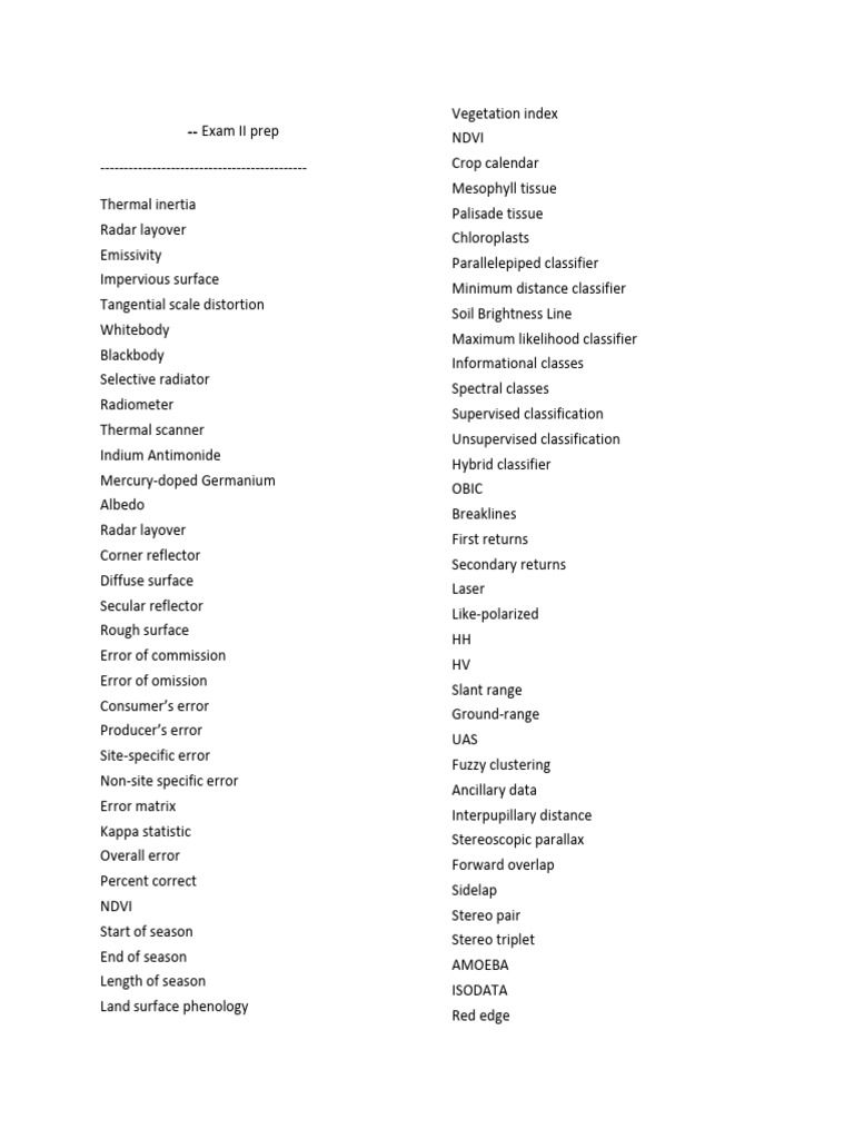 GEOG GEOS 4354 5354 Vocabulary List Nov 2015 (II) | PDF | Electromagnetic Radiation | Physical ...