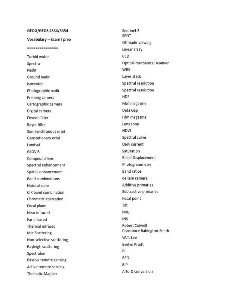 Remote Sensing Vocabulary Exam Prep | PDF