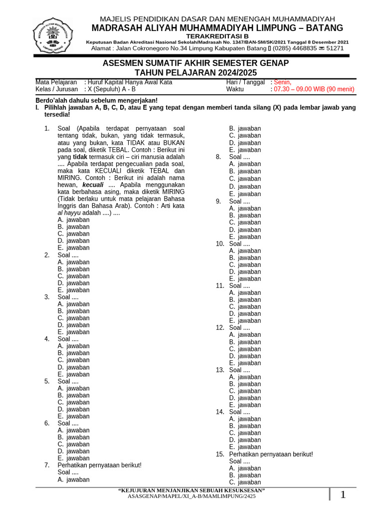 Master Soal Asas Genap 2425 | PDF